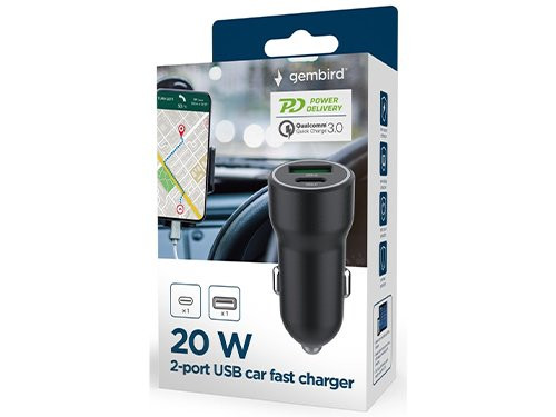 USB + USB-C autolader 20W zwart - LagerKoning.nl
